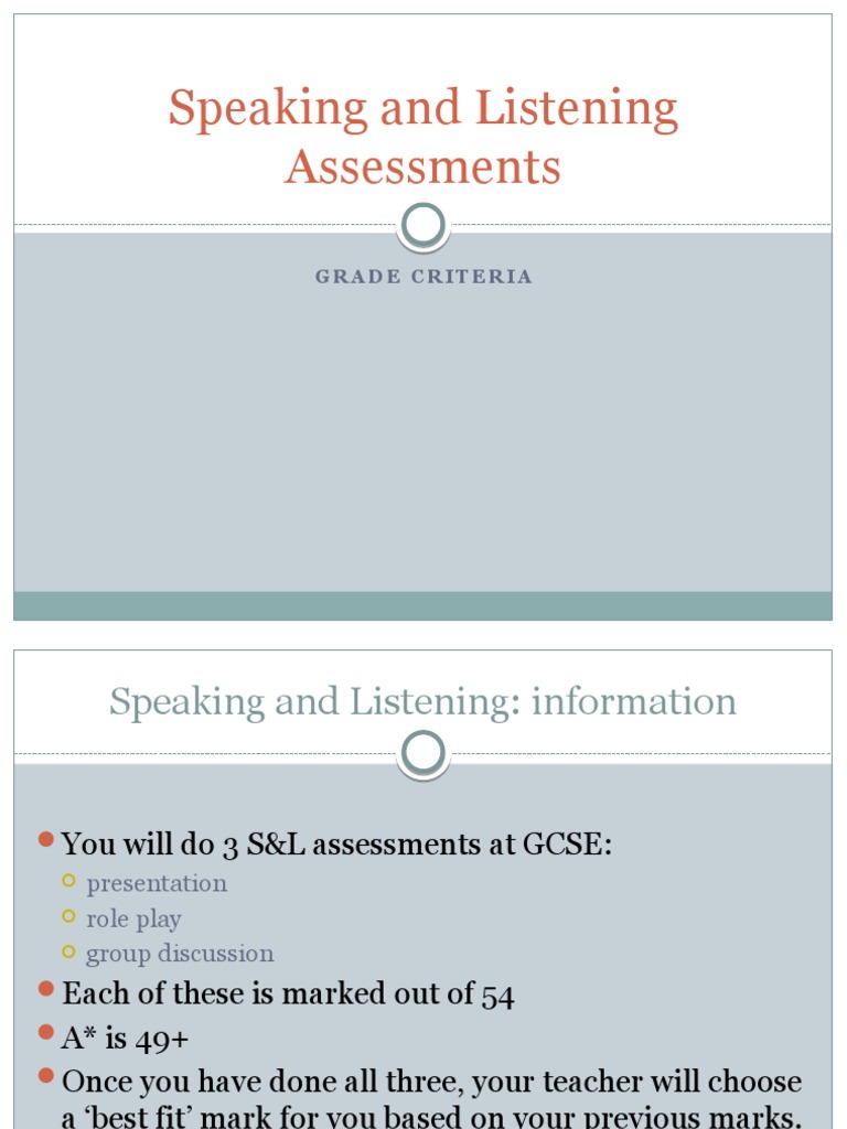 Speaking and Listening Assessments | PDF