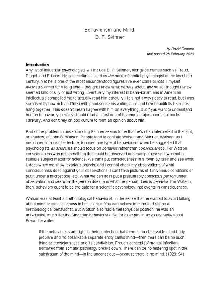 Behaviorism and Mind: B. F. Skinner | PDF | Reinforcement | Behaviorism