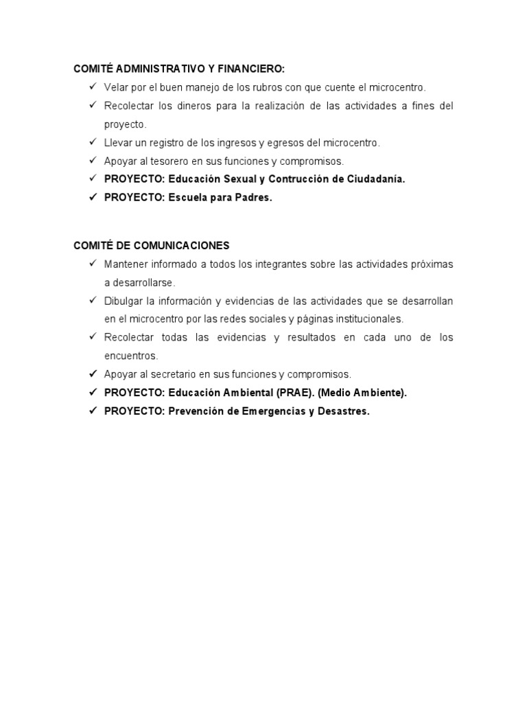 Comité Administrativo y Financiero | PDF