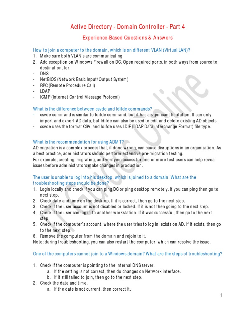 Active Directory - Domain Controller - Part 4: Experience-Based Questions & Answers | Download ...