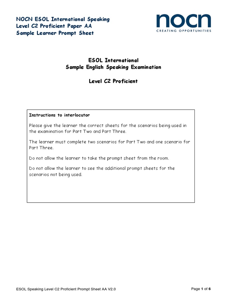 ESOL International Sample English Speaking Examination Level C2 ...