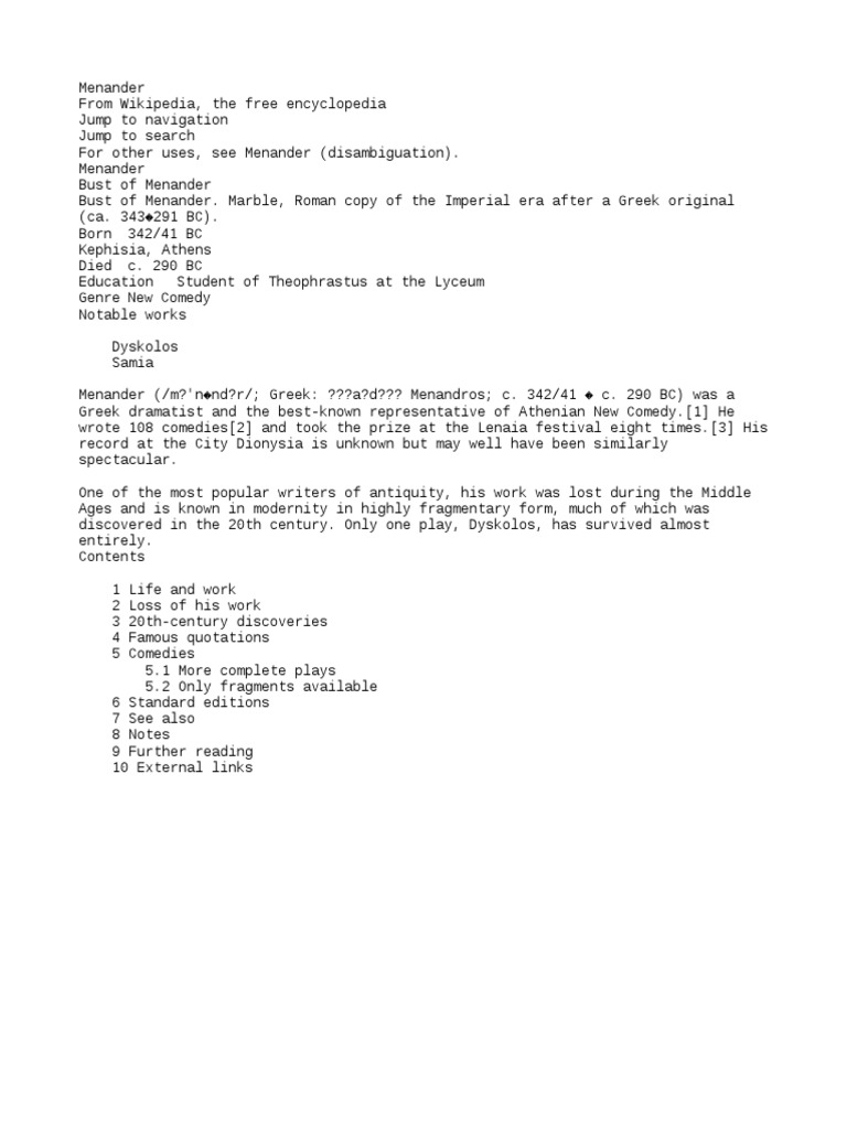 Menander | PDF | Classics