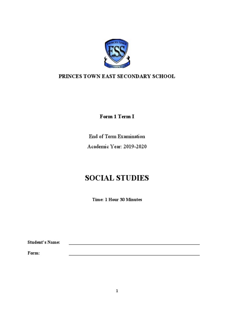 Social Studies Form 1 Term 1 | PDF | Multiple Choice | Adolescence