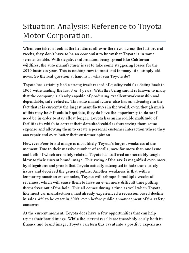 Toyota Situation Analysis | PDF | Toyota | Brand