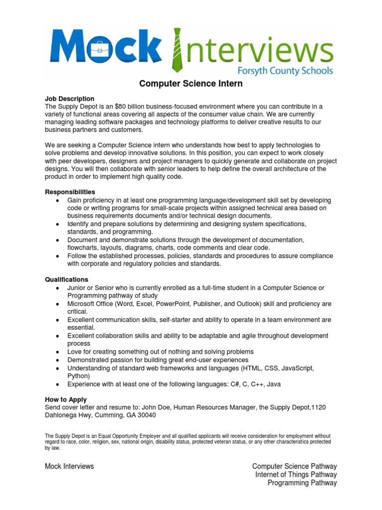 Job Description - Computer Science, Internet of Things, Programming ...