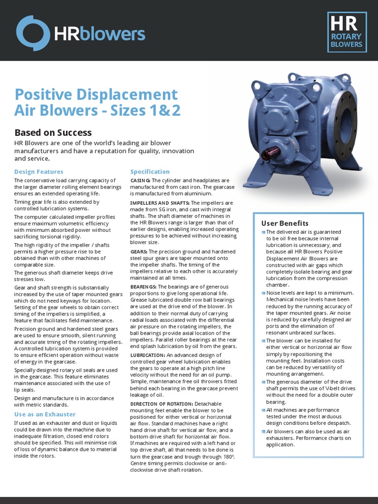 Positive Displacement Air Blowers - Sizes 1 & 2: Based On Success | PDF ...