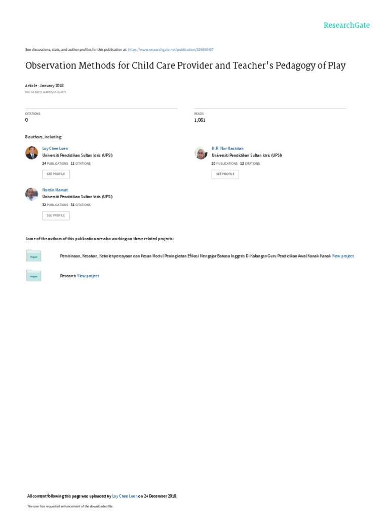 Observation Methods For Child Care Provider and Teachers Pedagogy of ...