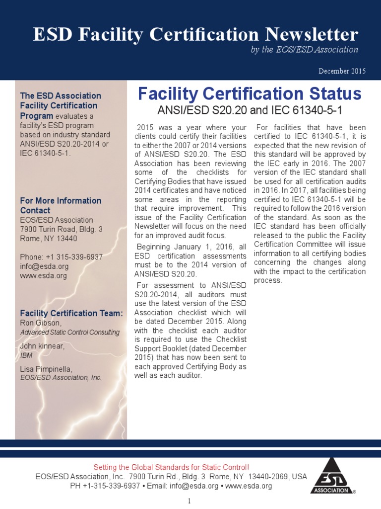 ESD Facility Certification Updates 2015 | PDF | Electrostatic Discharge ...
