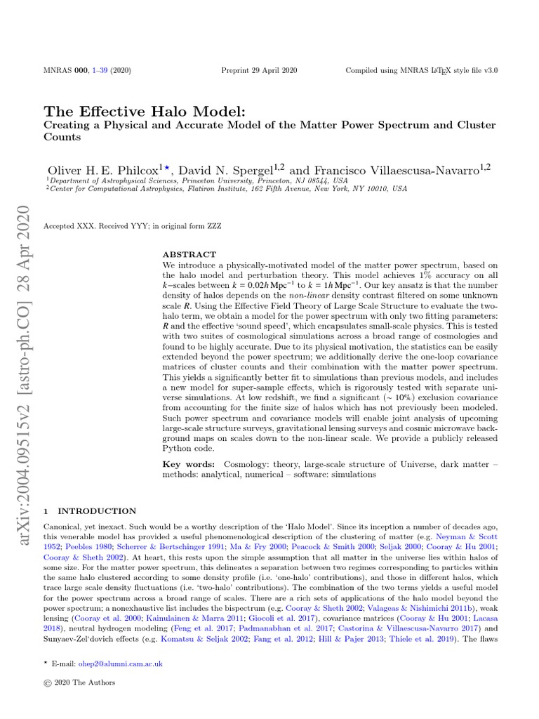 The Effective Halo Model:: Oliver H. E. Philcox, David N. Spergel and ...