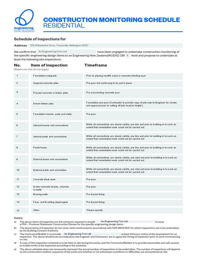 EXAMPLE-Construction Monitoring Schedule | PDF | Deep Foundation ...