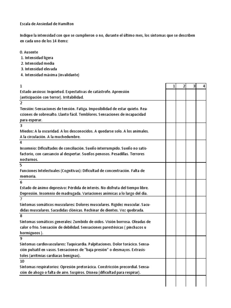 Escala De Depresión De Hamilton Para Imprimir El Blog De Terapia