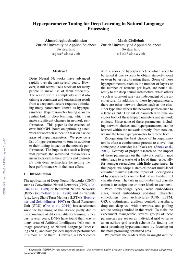 Hyperparameter Tuning For Deep Learning in Natural Language Processing | PDF | Deep Learning ...