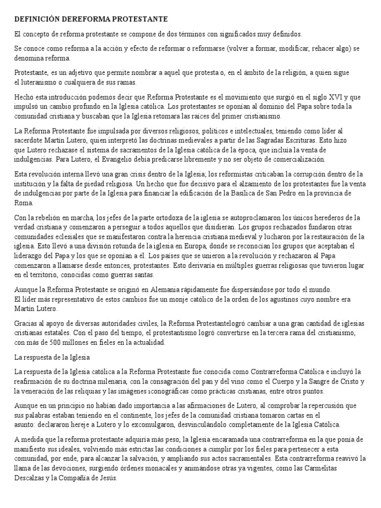 Definición Dereforma Protestante | PDF | protestantismo | Martin Luther