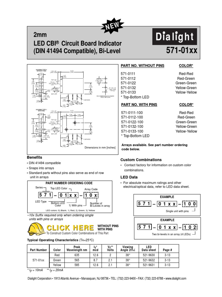 Dialight: 2mm Led Cbi Circuit Board Indicator (DIN 41494 Compatible ...