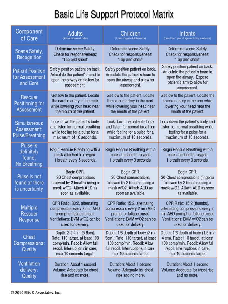 Basic Life Support Protocol Matrix | PDF | Cardiopulmonary ...