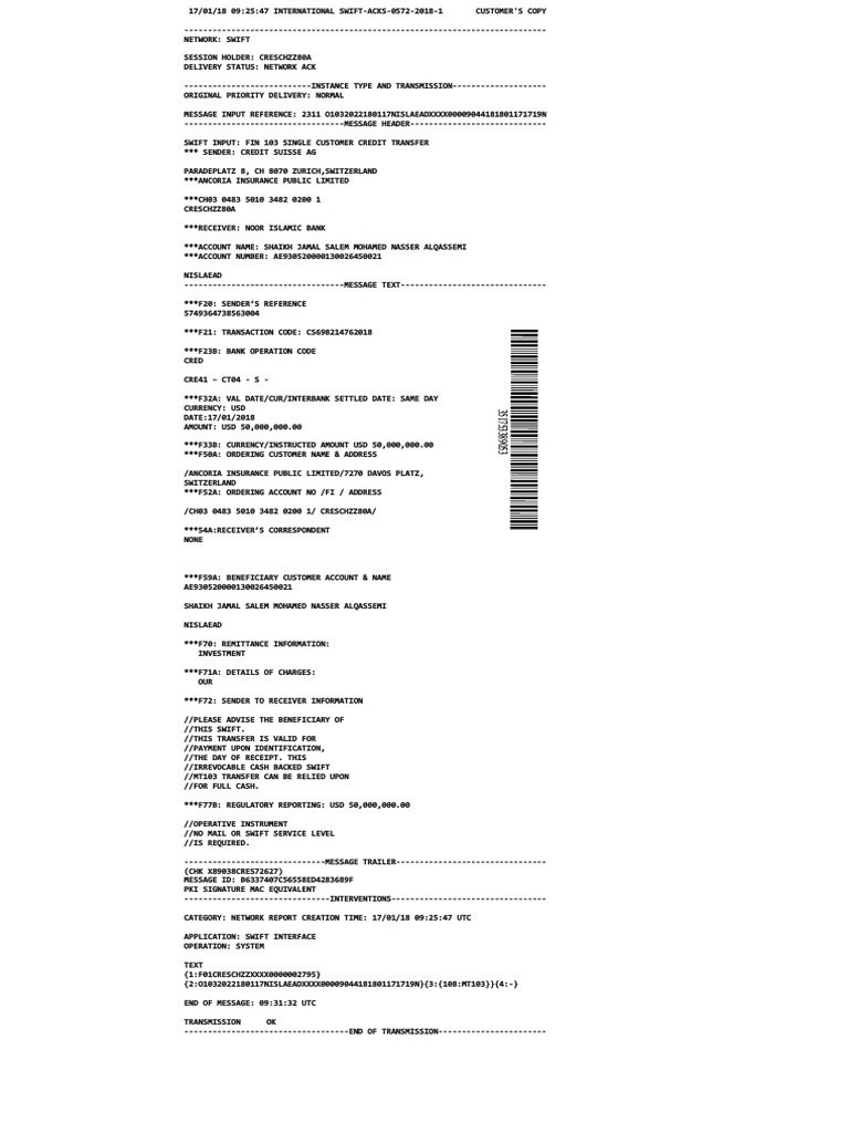 FIN 103 - 202 Interbank SWIFT Transfer | PDF | United States Dollar ...