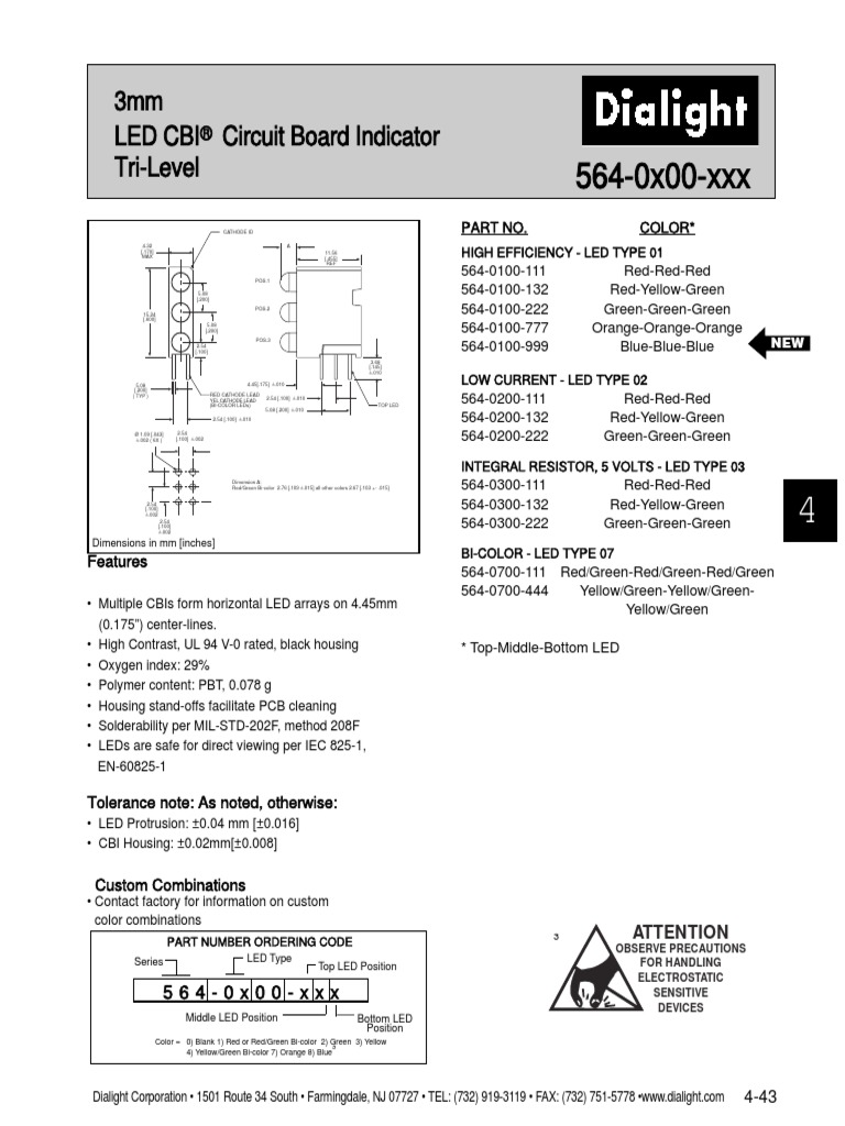 564-0x00-xxx: 3mm Led Cbi Circuit Board Indicator Tri-Level | PDF ...
