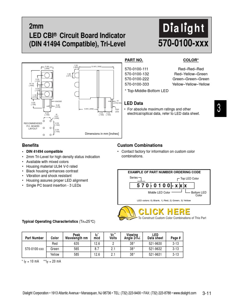 Dialight: 2mm Led Cbi Circuit Board Indicator (DIN 41494 Compatible ...