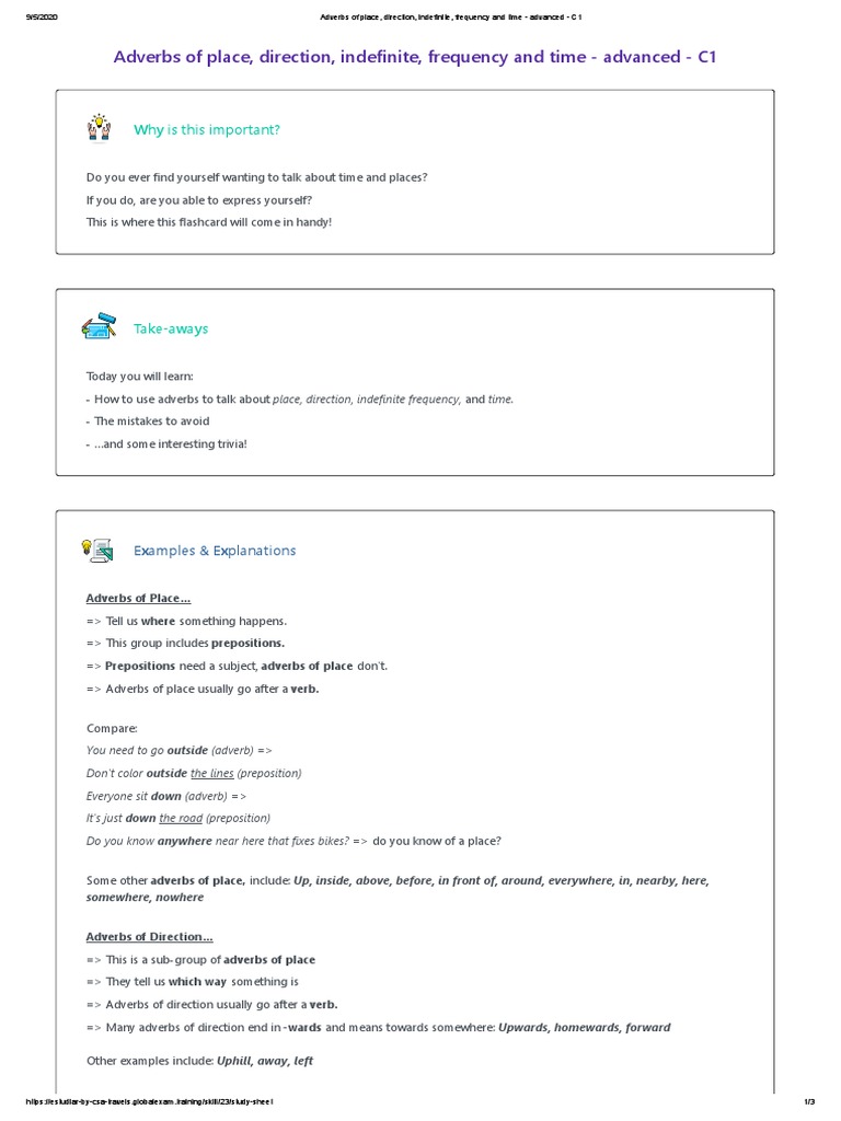 Adverbs of Place, Direction, Indefinite, Frequency and Time - Advanced ...