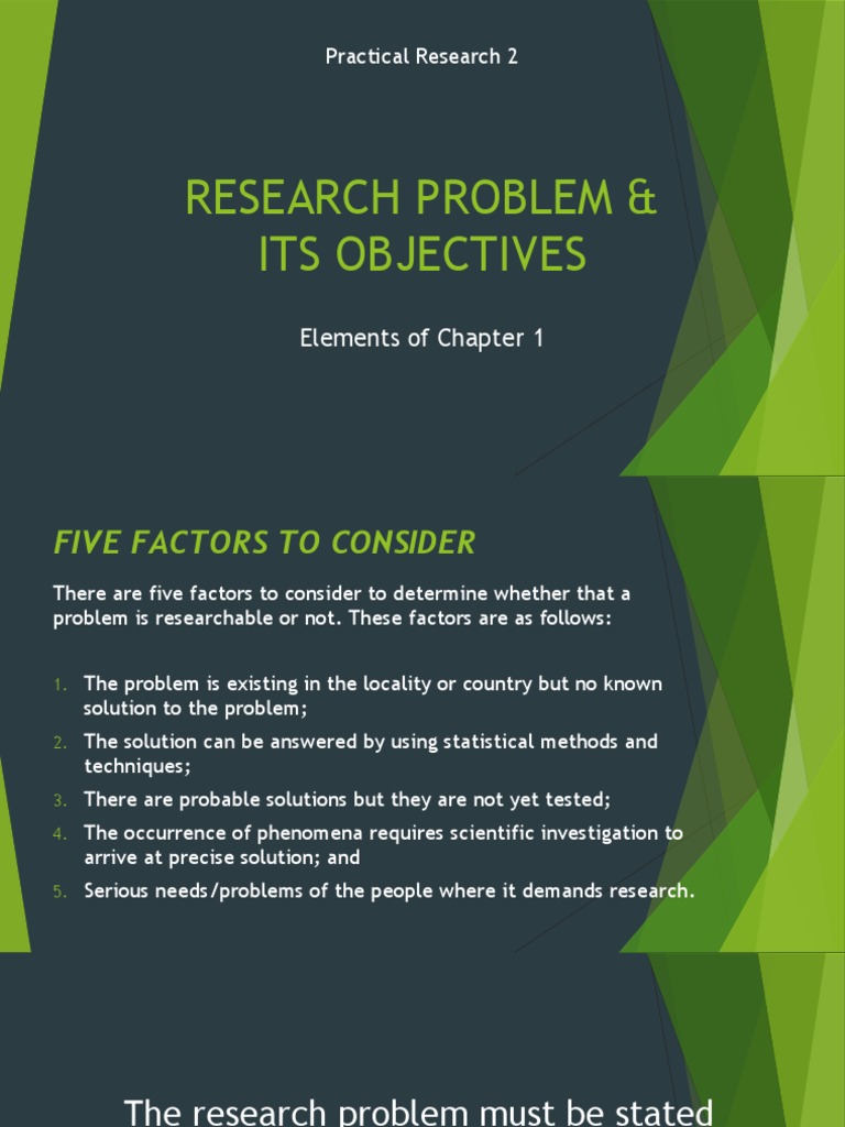 Research Problem & Its Objectives: Elements of Chapter 1 | PDF ...