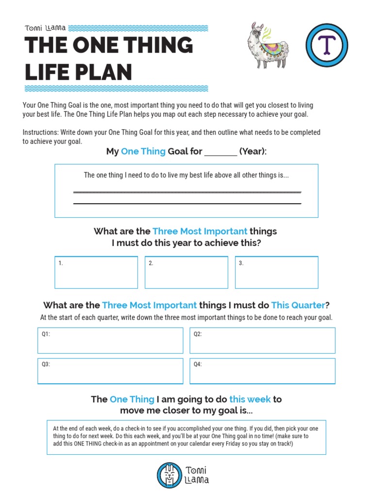 The One Thing Life Plan: My Goal For (Year) | PDF