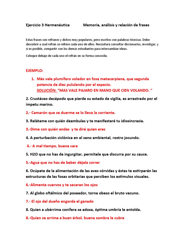 Ejercicios Con Refranes | PDF