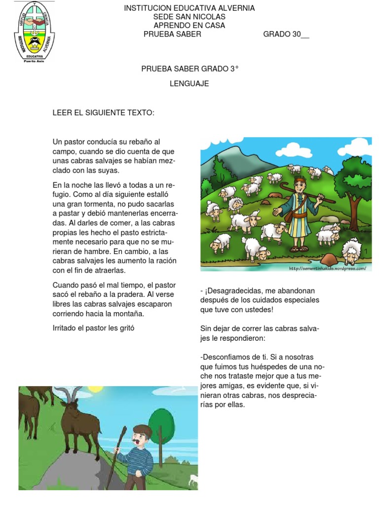 Prueba de Lenguaje Grado 3: Cabras Salvajes | PDF