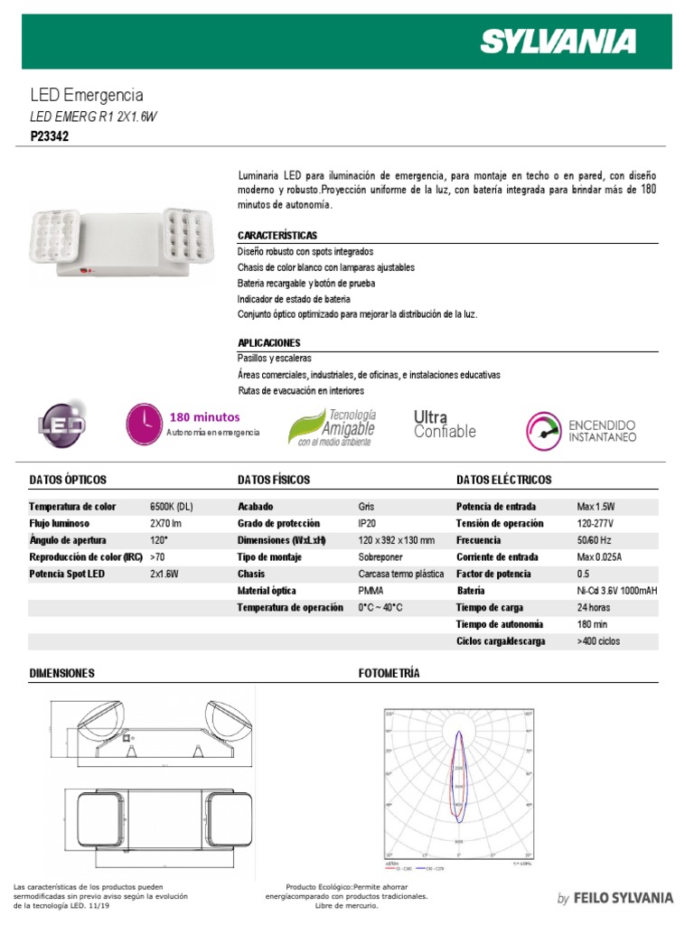 P23342-Led Emerg R1 2X1.6W | PDF | Diodo emisor de luz | Encendiendo