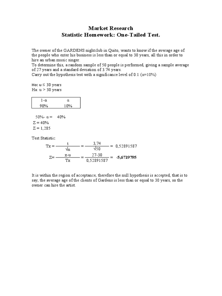 Market Research Statistic Homework: One-Tailed Test | PDF | Teaching ...