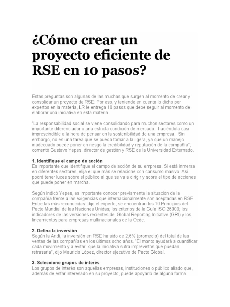 Cómo Crear Un Proyecto Eficiente de RSE en 10 Pasos | PDF | Economias ...