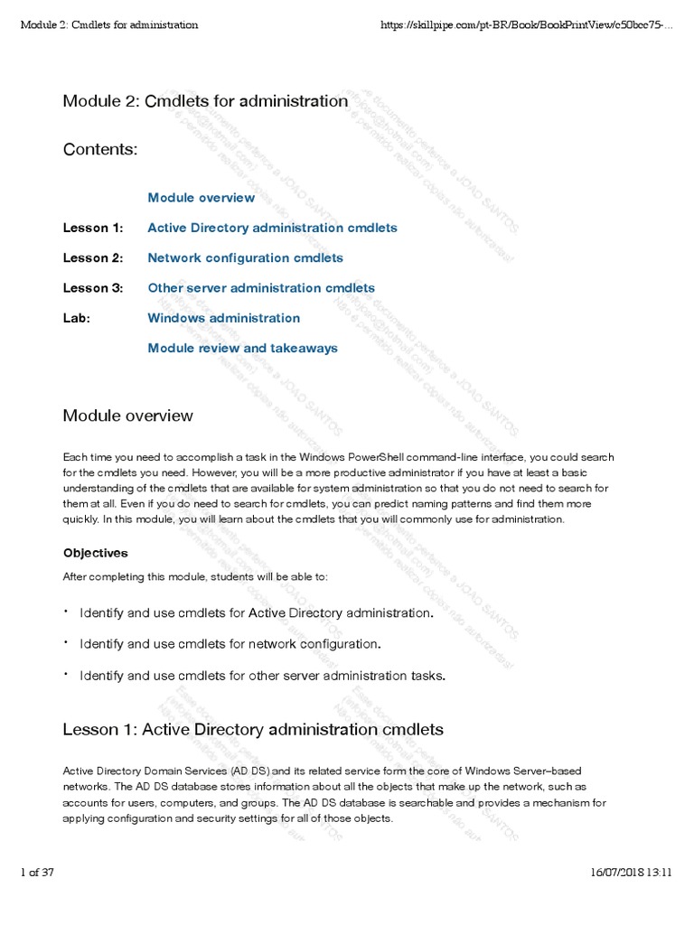 Active Directory Cmdlets Overview | PDF | Ip Address | Active Directory
