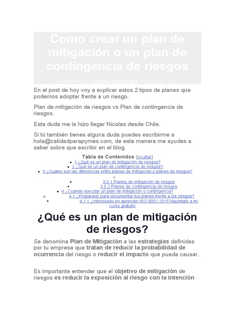 1 Como Crear Un Plan de Mitigación o Un Plan de Contingencia de Riesgos | PDF | Gestión de ...