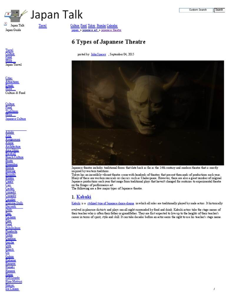 6 Types of Japanese Theater - Japan Talk | PDF | Japan | Theatre