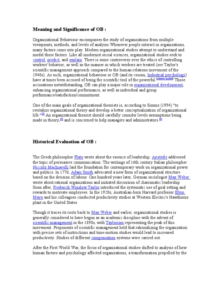 Meaning and Significance of OB:: Control Predict Explain | PDF ...