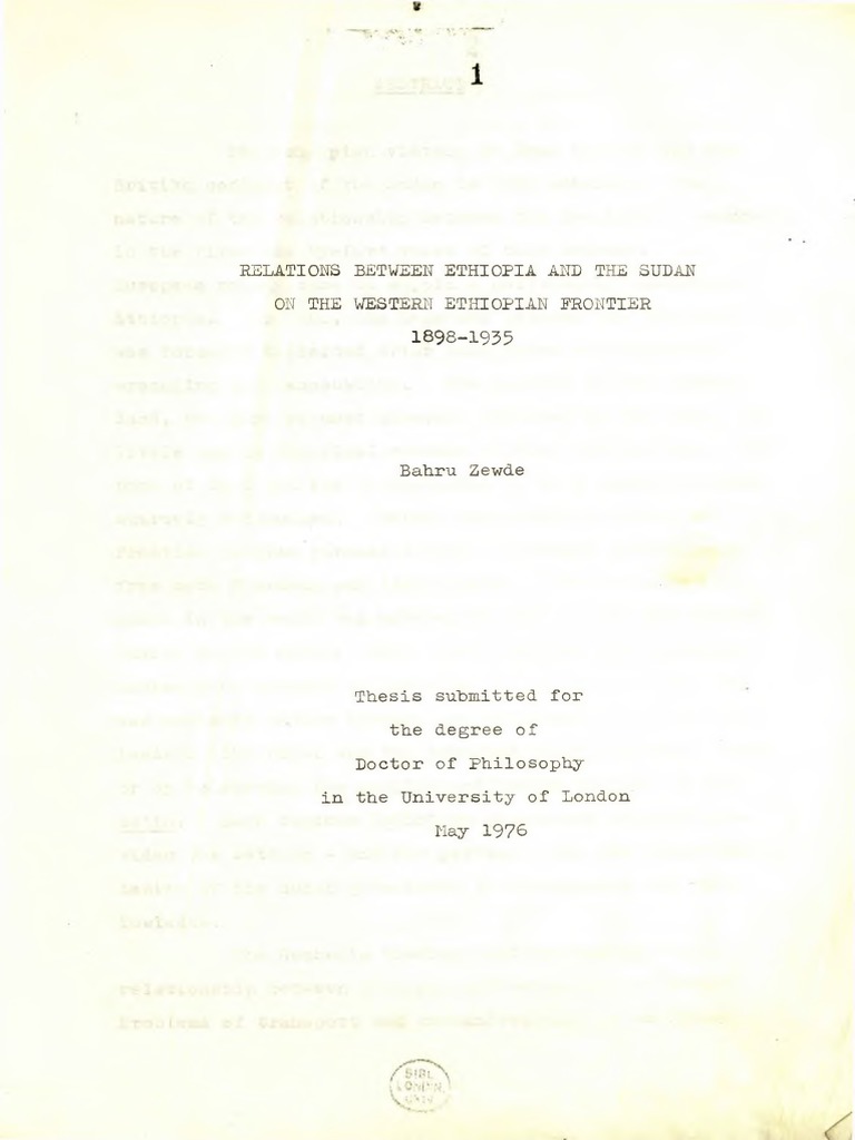 Bahru Zewde PHD Dissertation | PDF | Ethiopia | Sudan