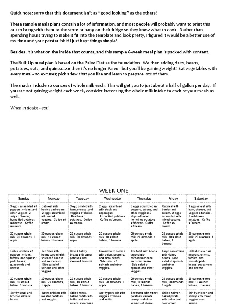 Bulk Up Meal Plan | PDF | Steak | Salad