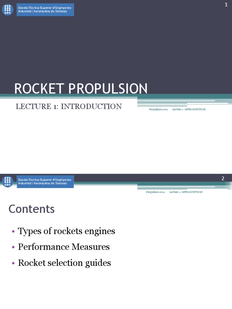 Lecture 1 Introduction | PDF | Spacecraft Propulsion | Rocket Engine