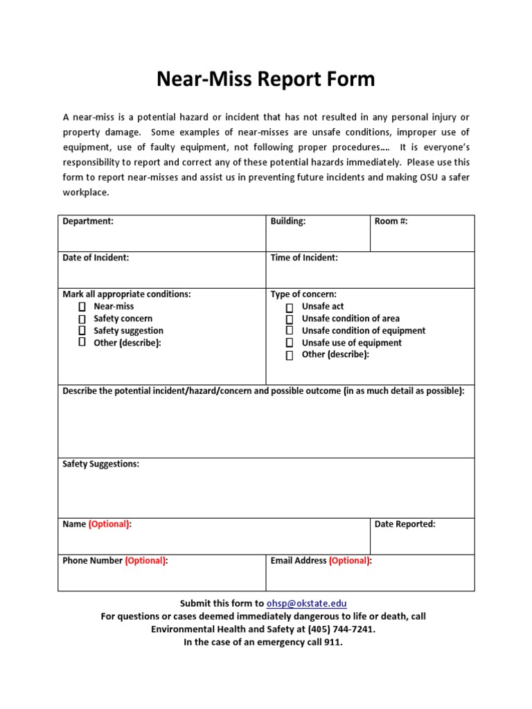 Near-Miss Reporting Form for Safety | PDF