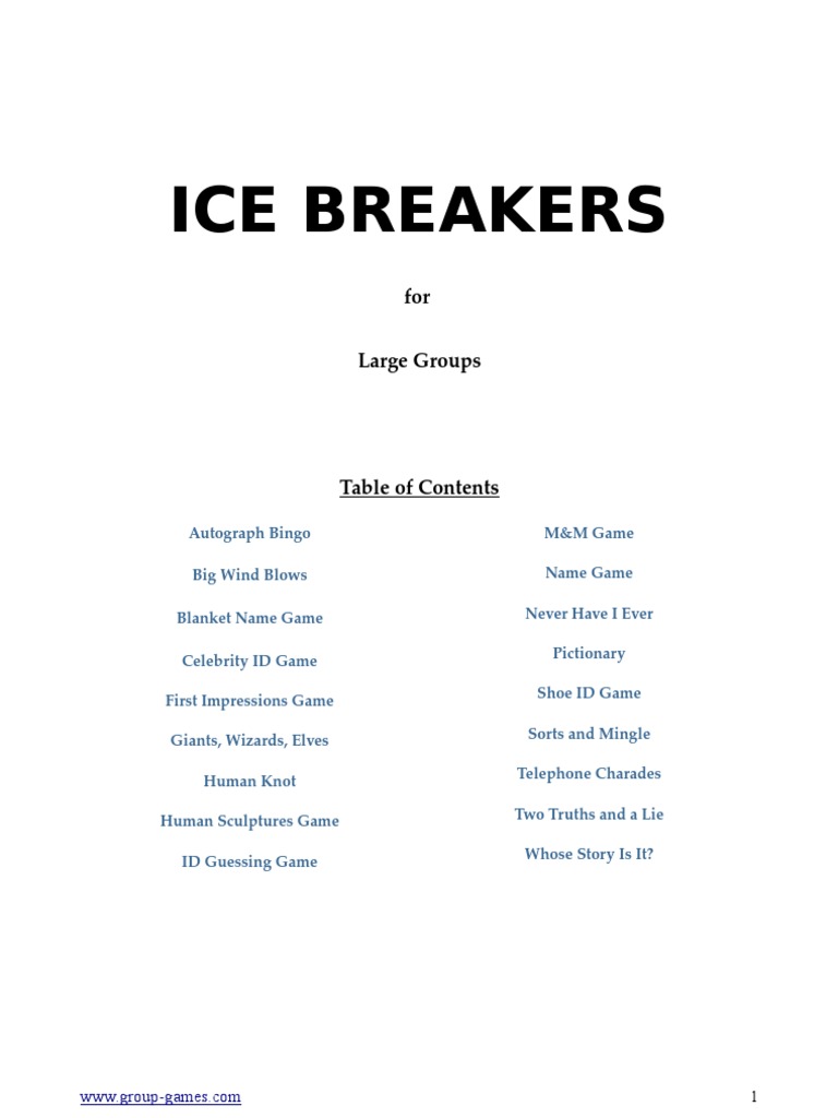 Ice Breakers For Large Groups | PDF | Truth | Leisure