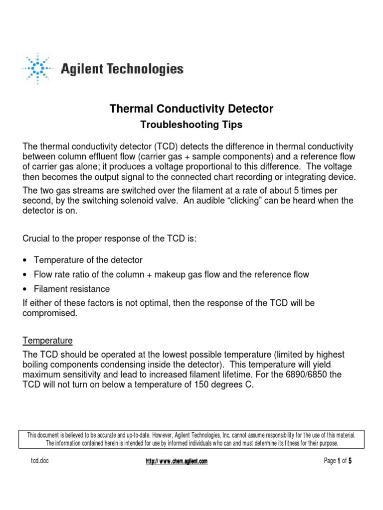 Thermal Conductivity Detector: Troubleshooting Tips | PDF | Gas ...