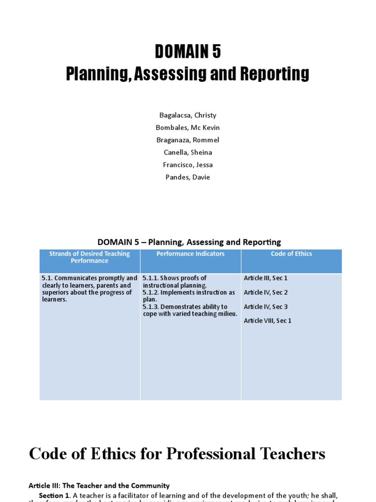 Domain 5 Planning, Assessing and Reporting | PDF | Educational ...