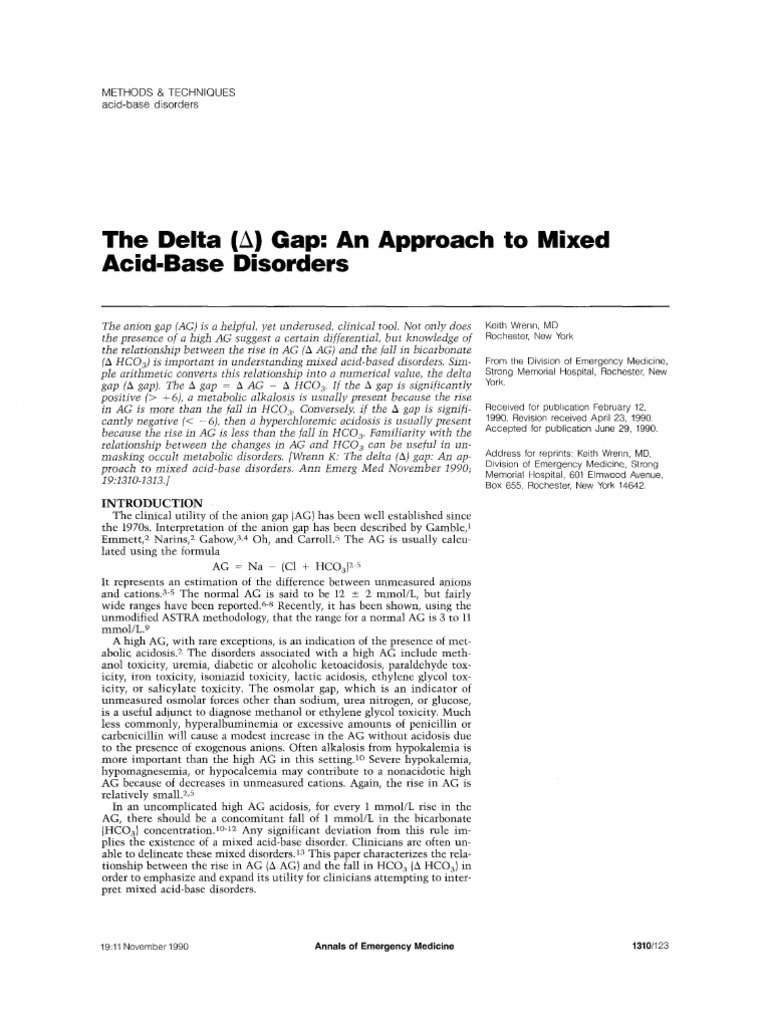 The Delta (A) Gap: An Approach To Mixed Acid-Base Disorders | Download ...
