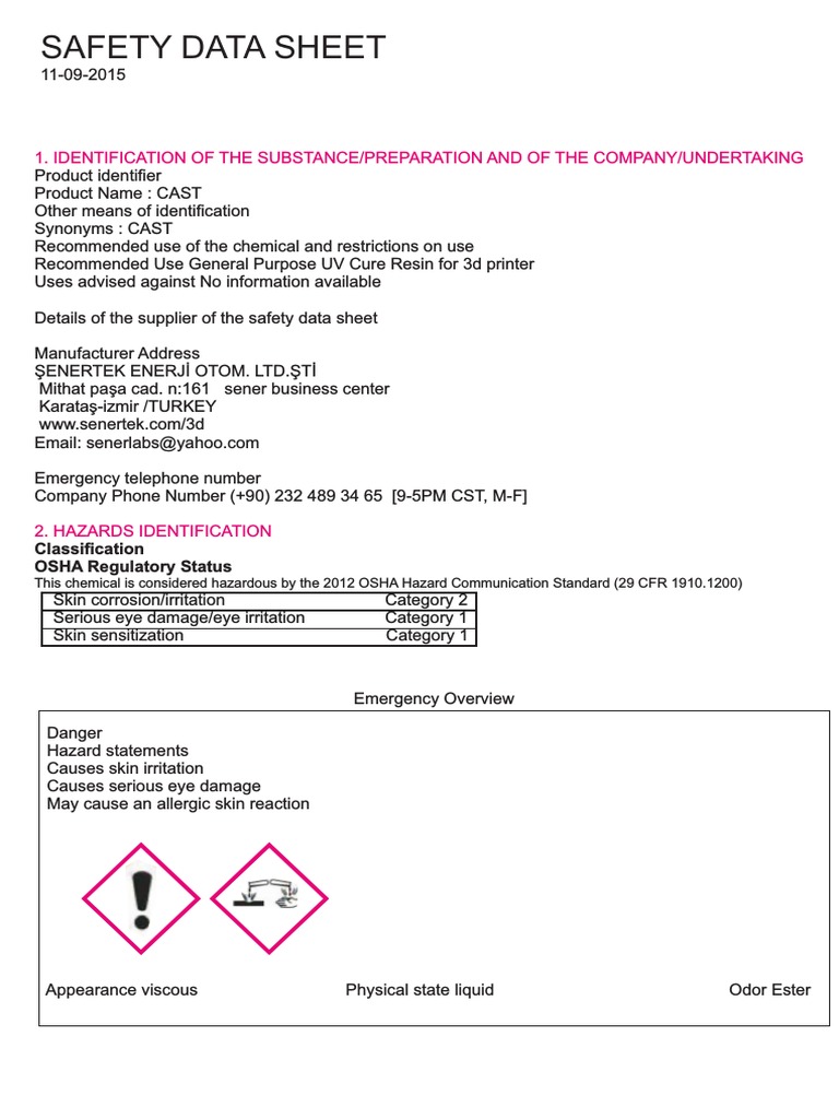 Safety Data Sheet: 1. Identification of The Substance/Preparation and ...
