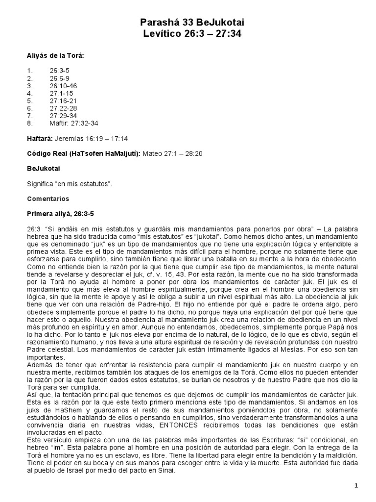 Parashá 33 BeJukotai | PDF | Nombres de Dios en el judaísmo | Diez ...