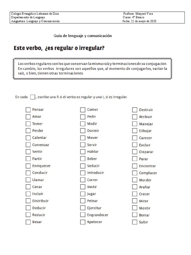 Verbos Regulares 5 | PDF