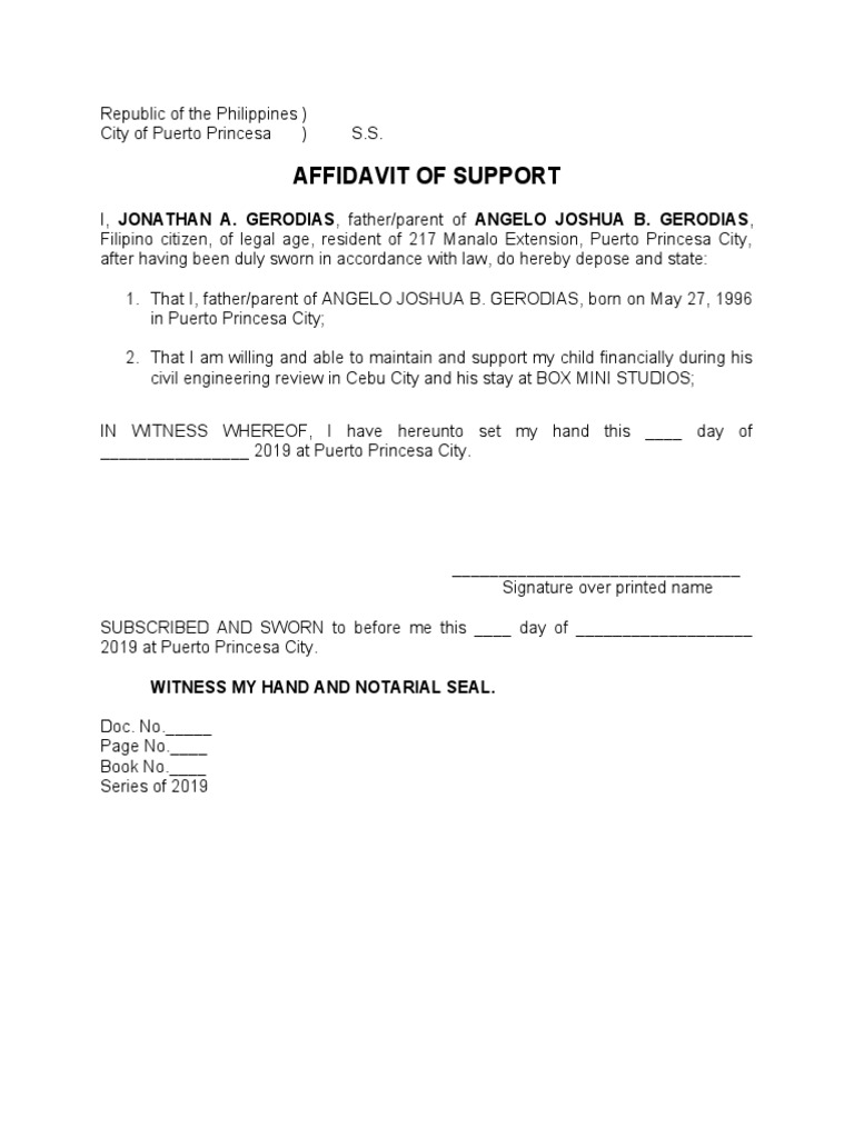 Affidavit of Support: Witness My Hand and Notarial Seal | PDF | Law