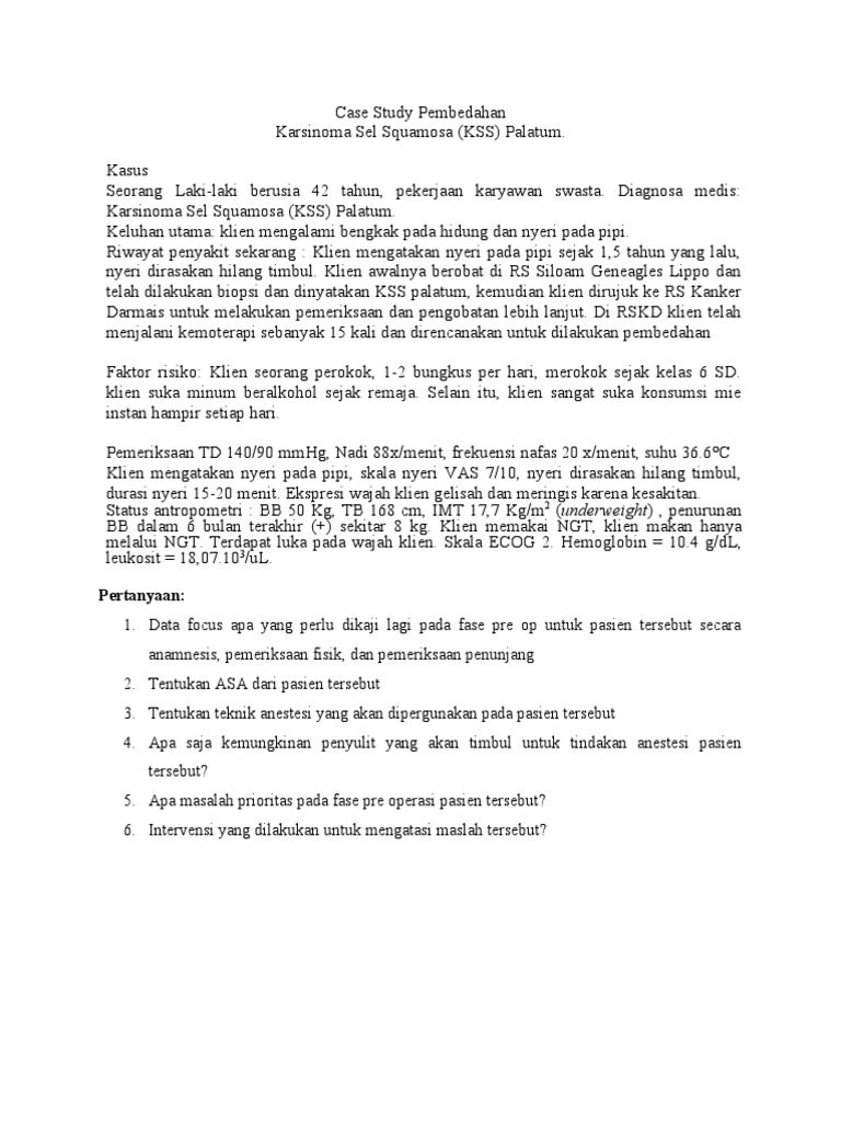 Case Study Pembedahan Pada Karsinoma Sel Squamosa (KSS) Palatum | PDF