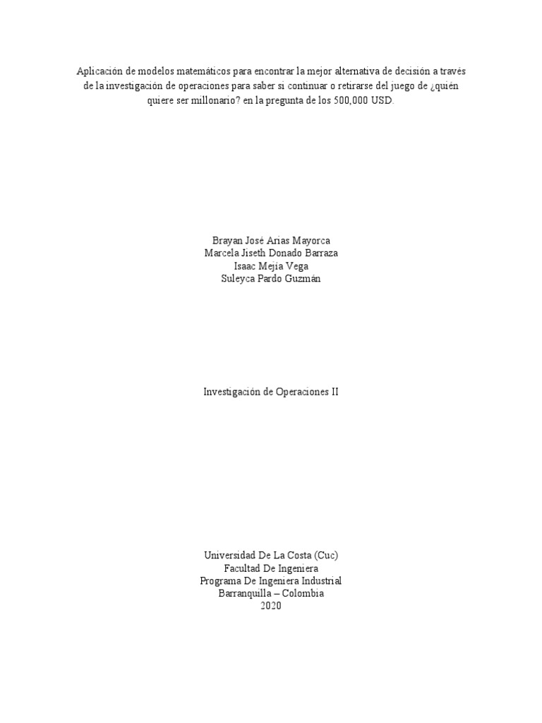 Proyecto Io2 QQSM | PDF | Toma de decisiones | La investigación de operaciones