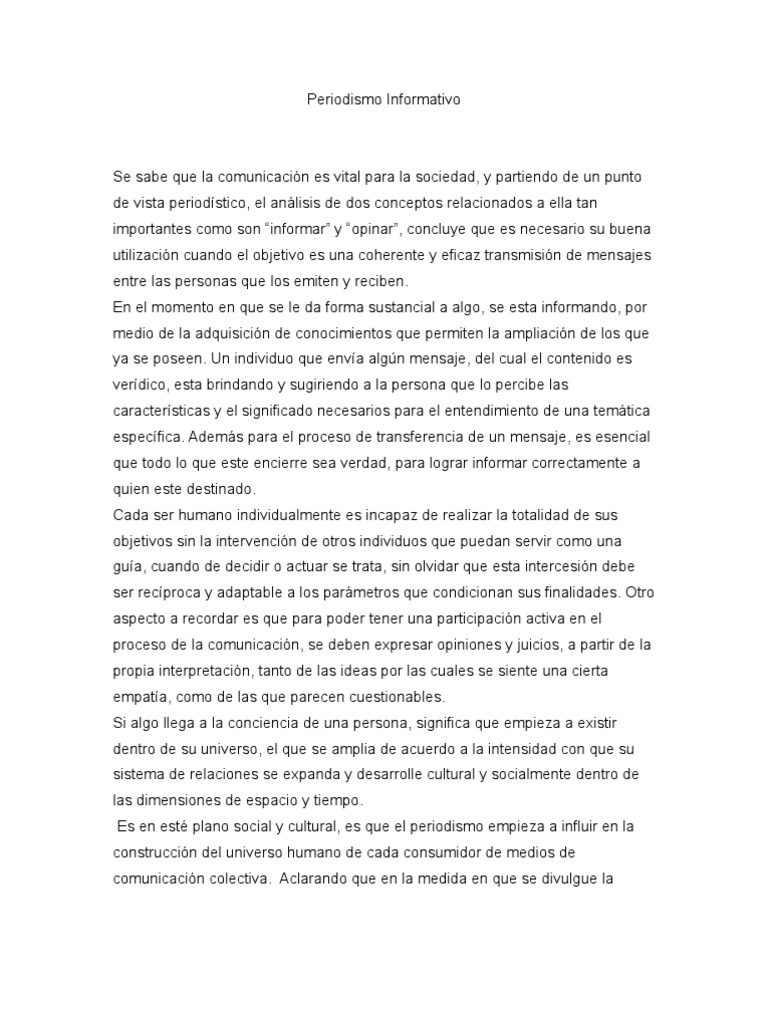 Importancia del Periodismo Informativo | PDF | Comunicación | Verdad