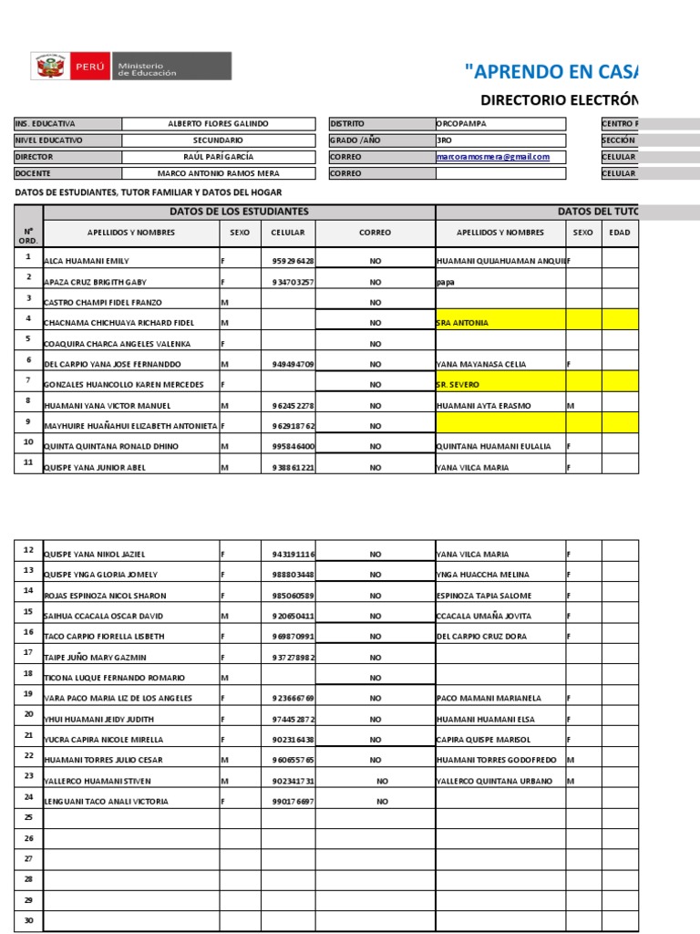 DIrectorio Estudiantes 3°AARTE | PDF